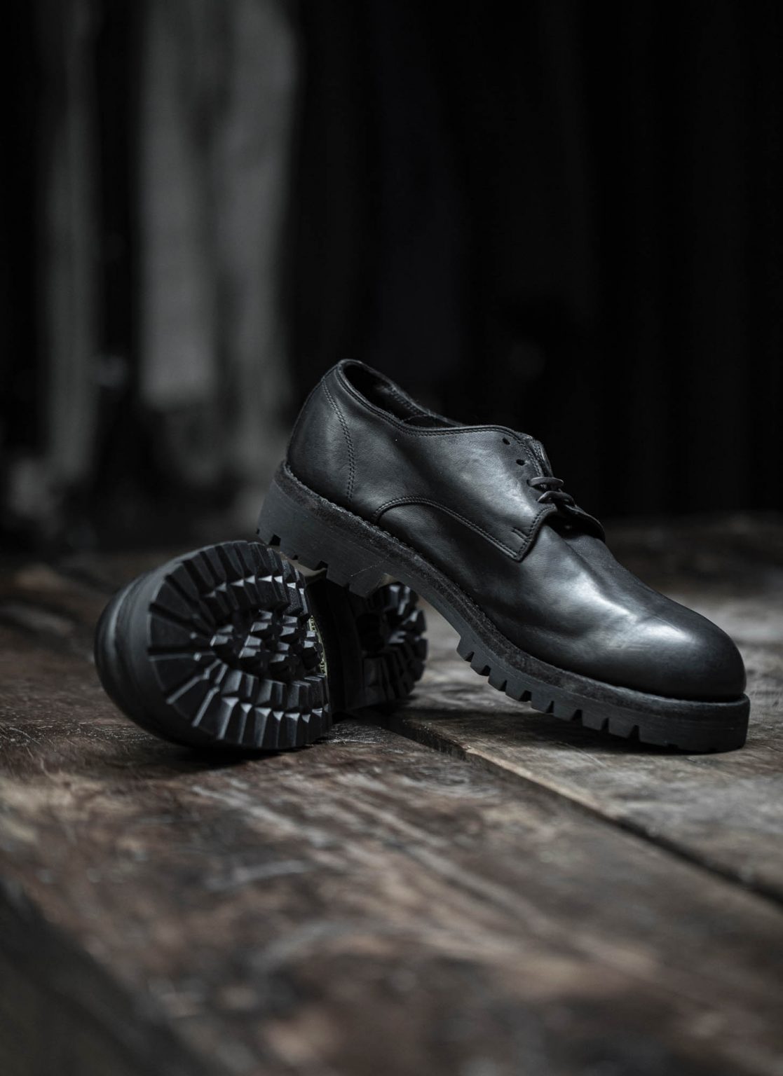 hide-m | GUIDI 792V, Classic Derby Shoe With Vibram, black horse