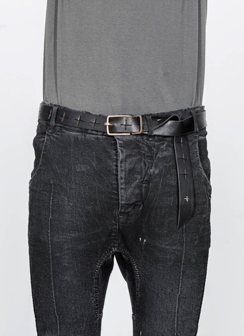 hide-m | M.A+ G buckle cross cuts belt EG2D, black cow leather