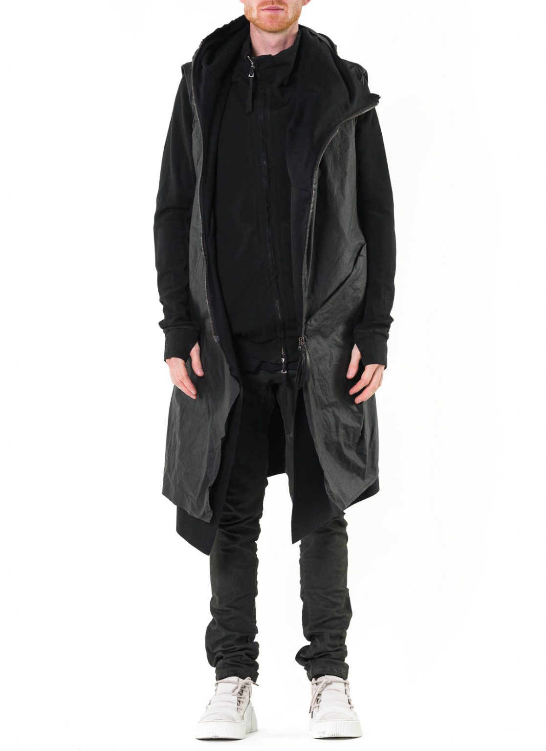 hide-m | LEON EMANUEL BLANCK Curved Hooded Vest, waxed wrinkle