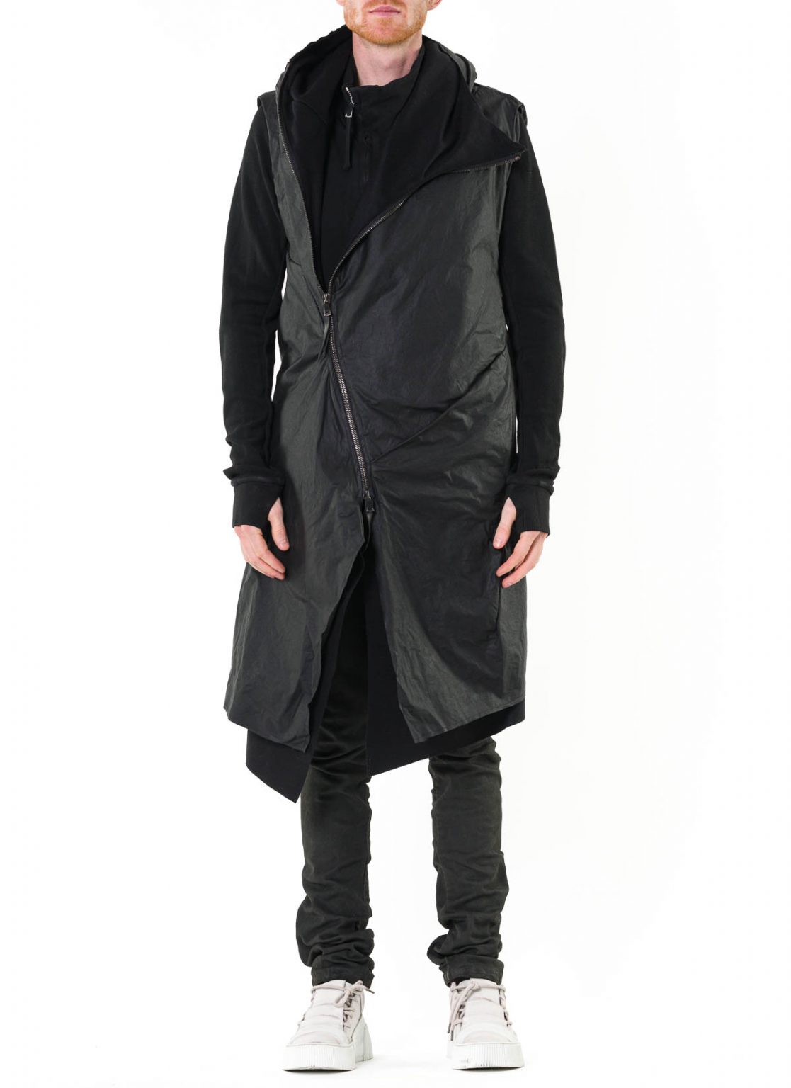 hide-m | LEON EMANUEL BLANCK Curved Hooded Vest, waxed wrinkle