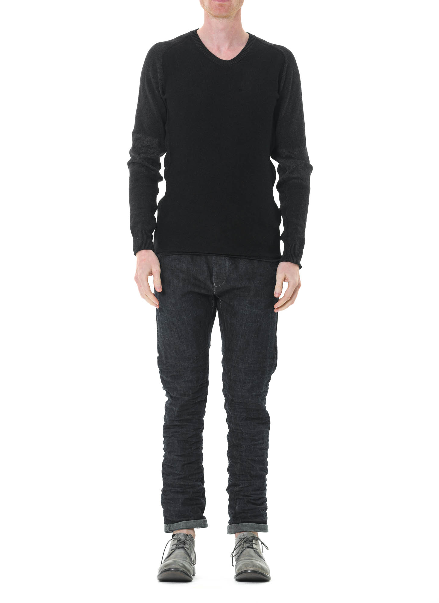 hide-m | LAYER-0 Men Roundneck Sweater 7, black dark grey cashmere