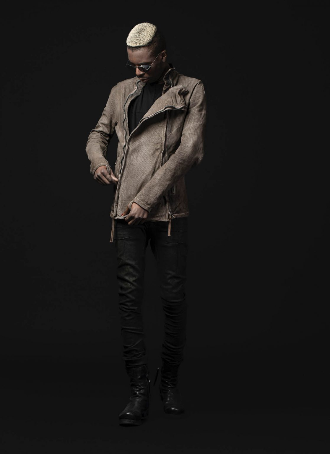 hide-m | BORIS BIDJAN SABERI Jacket J4, carbon grey perforated leather