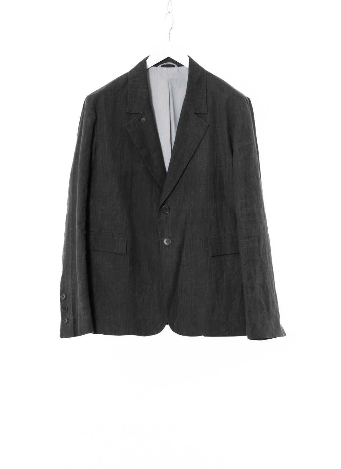 hide-m | KANG Men Mid-Fit 3 Buttoned Jacket, black linen/cotton