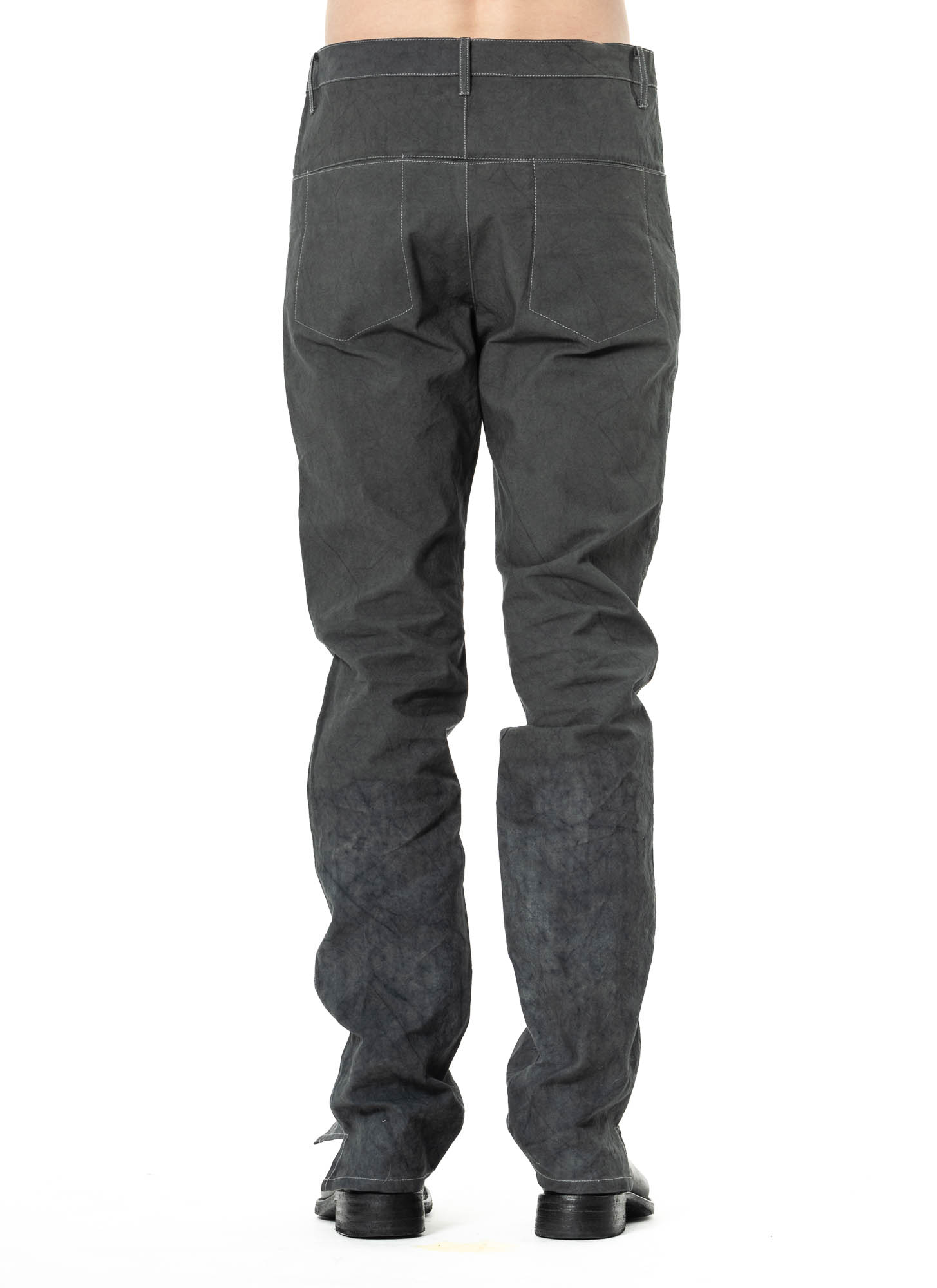 hide-m | KANG Men Back Split Fitted Denim Pants, off black cotton