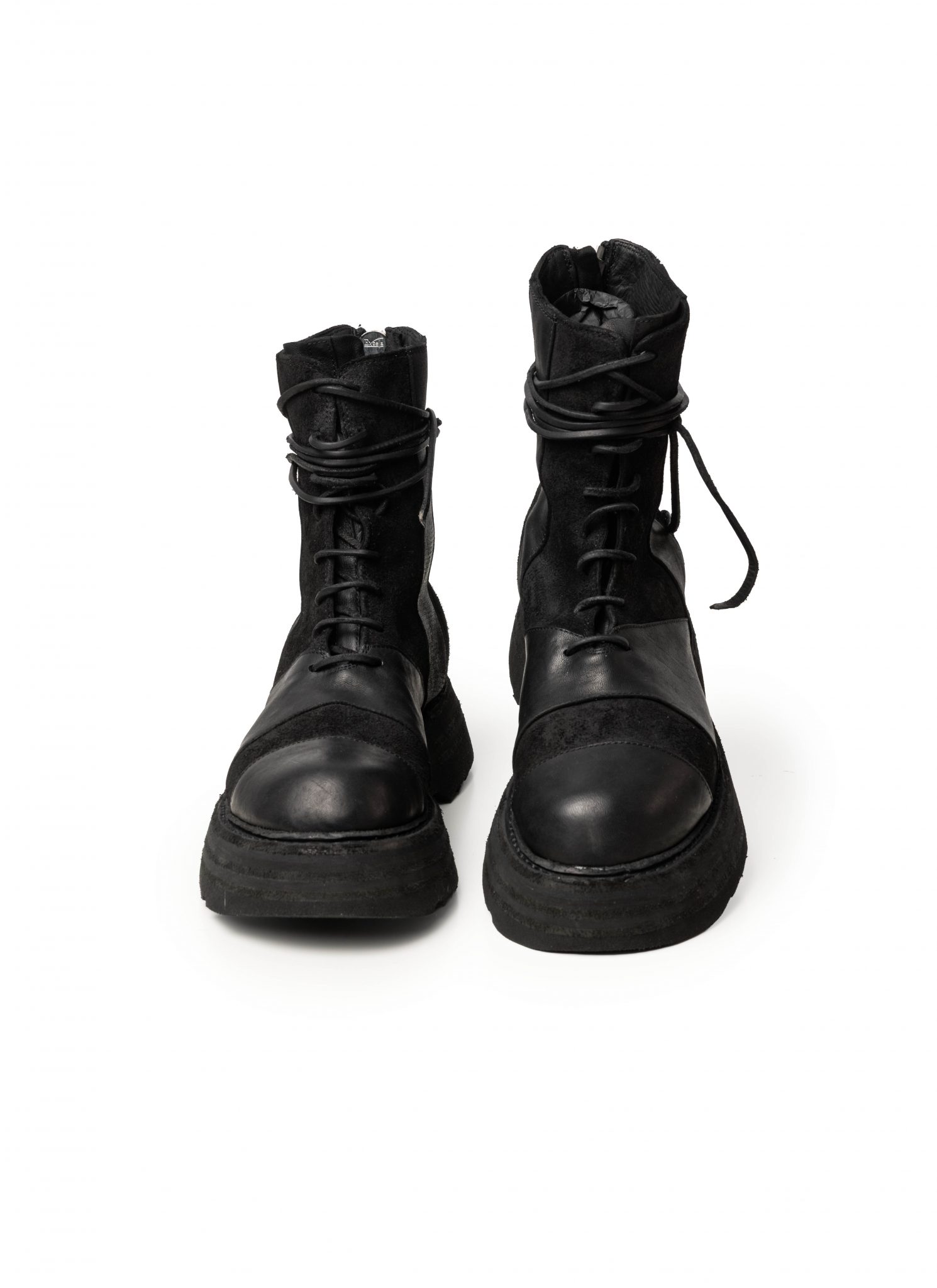 hide-m | GUIDI 525VPW Laced Up Patchwork Boot, black horse